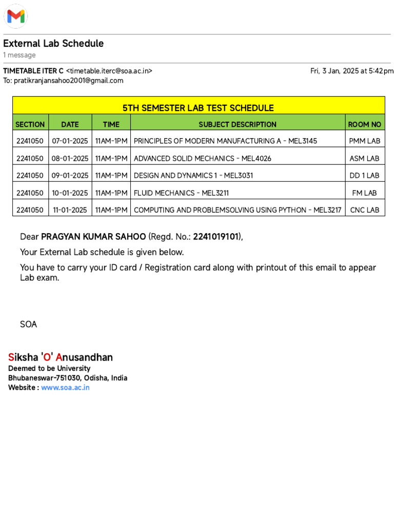 External Lab Schedule | PDF