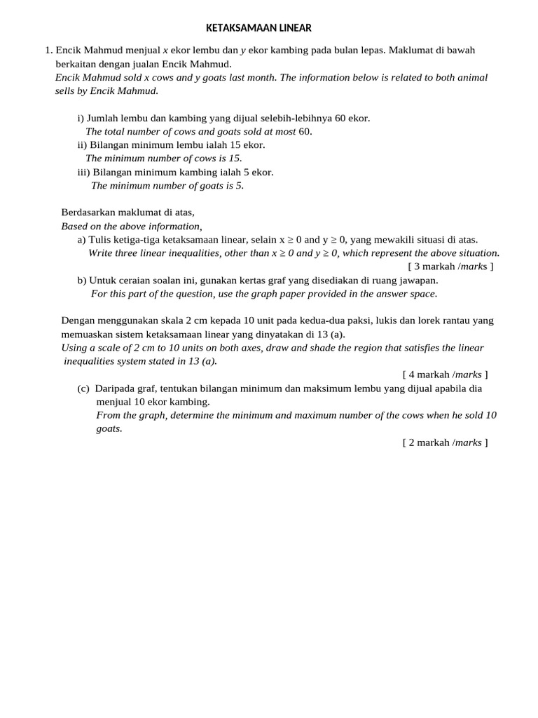 Tajuk Ketaksamaan Linear F5 | PDF