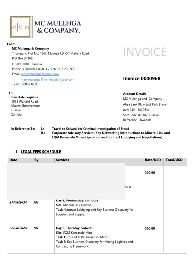 BWA Logistics Legal Fees Invoice | PDF