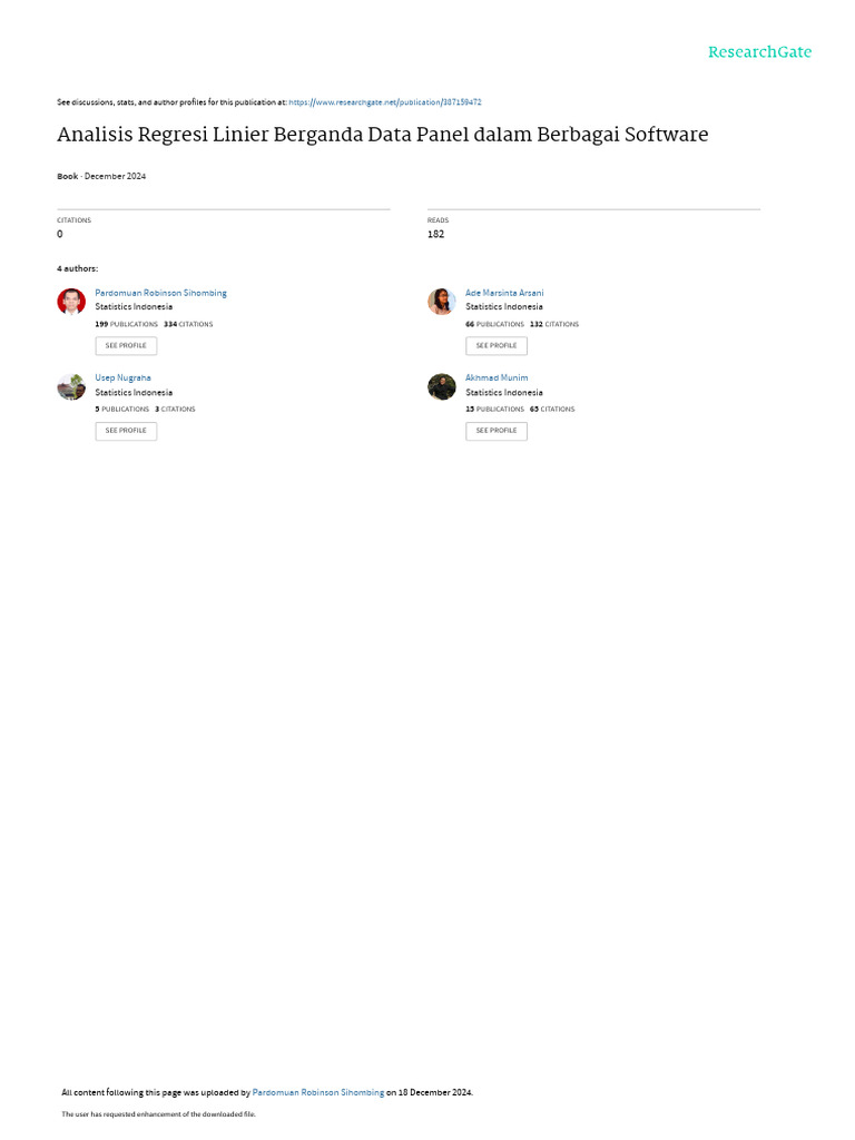 Analisis Regresi Linier Berganda Data Panel Dalam Berbagai Software | PDF