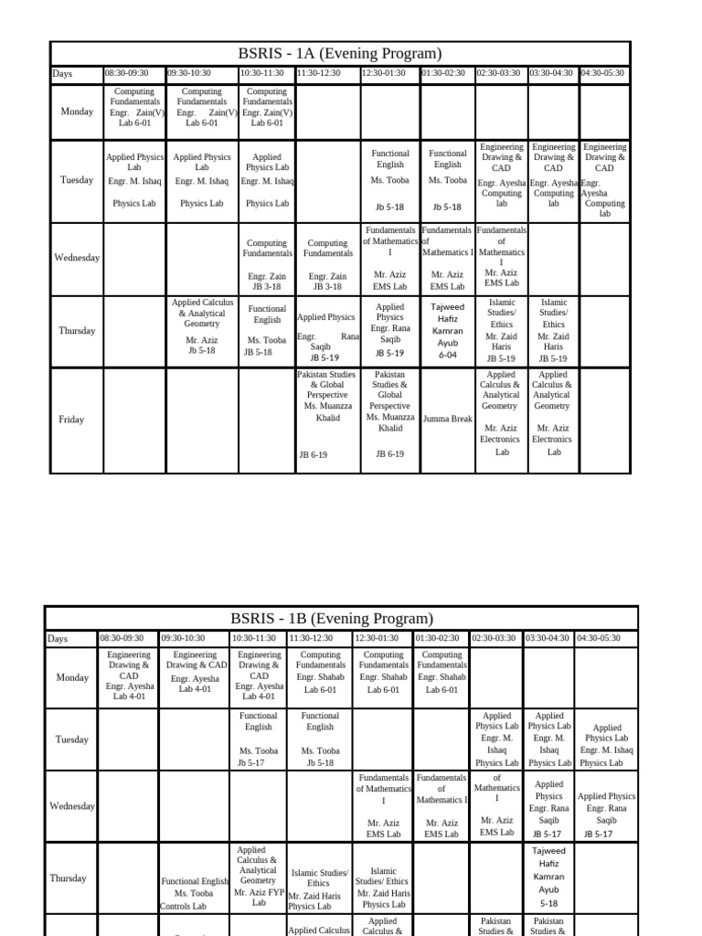 RIS Timetable Spring 2025 updated Setteled | PDF | Equations | Mathematics
