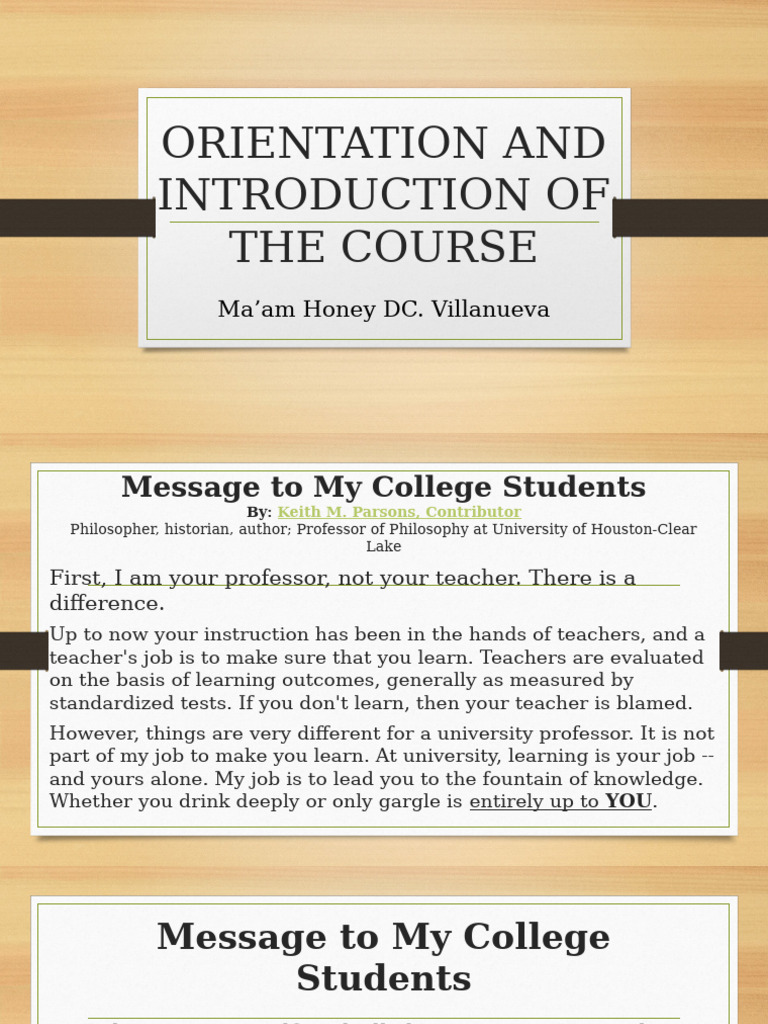 Course Orientation: A Message to Students | PDF