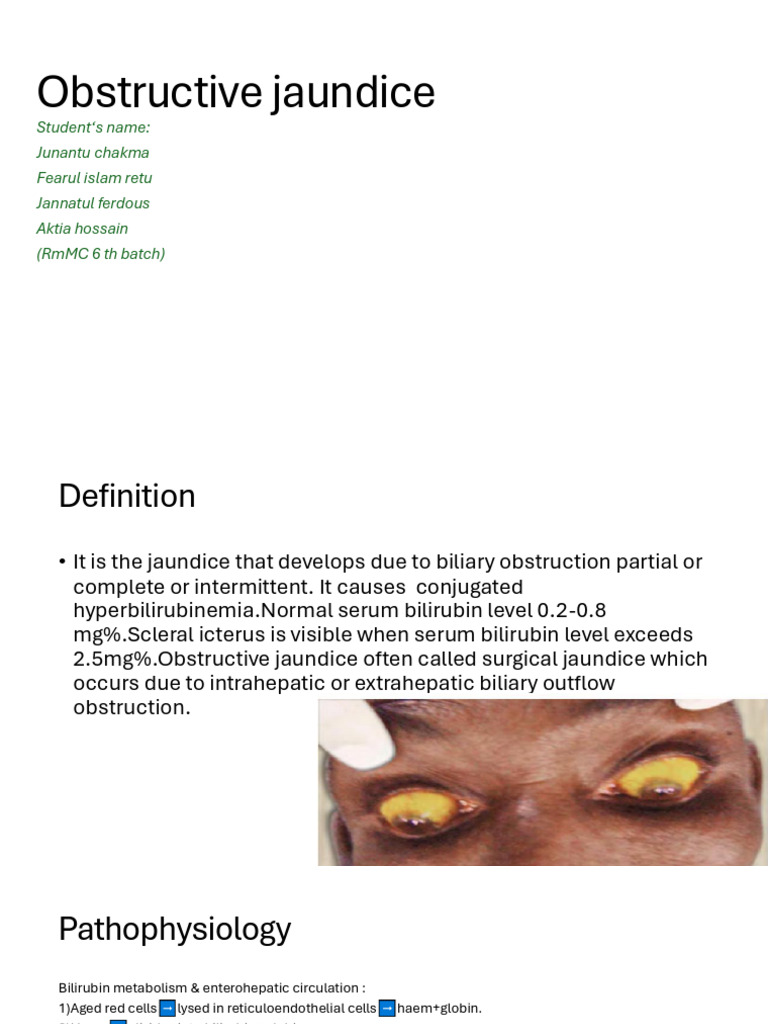 Obstructive Jaundice Overview | PDF | Clinical Medicine | Liver