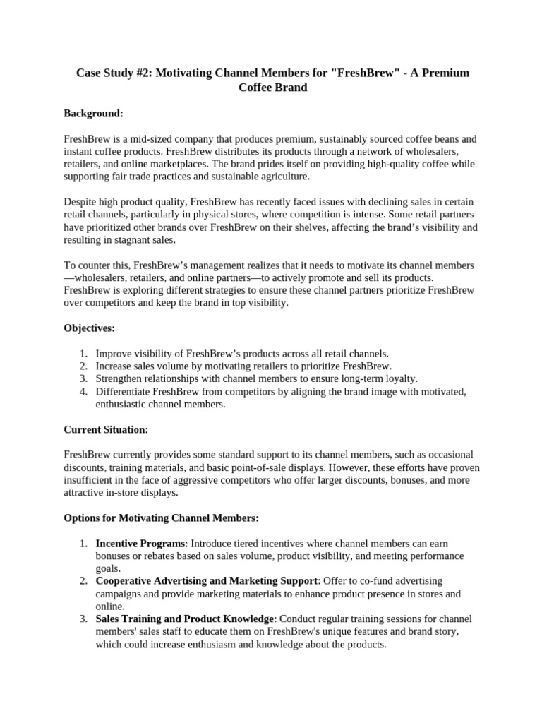 Motivating Channel Partners for FreshBrew | PDF | Brand | Incentive