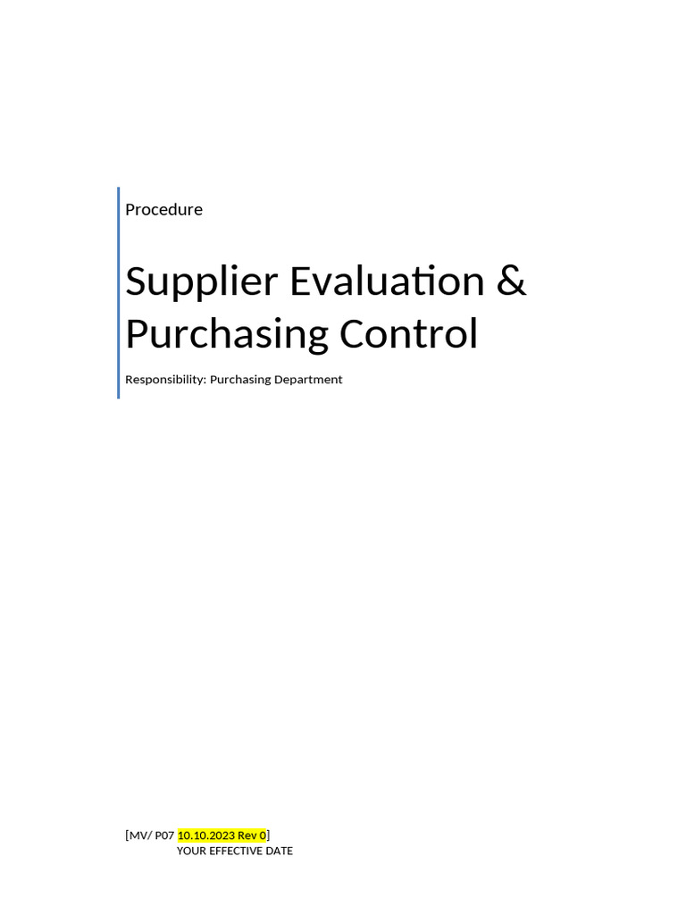 Supplier Evaluation & Purchasing Control | PDF