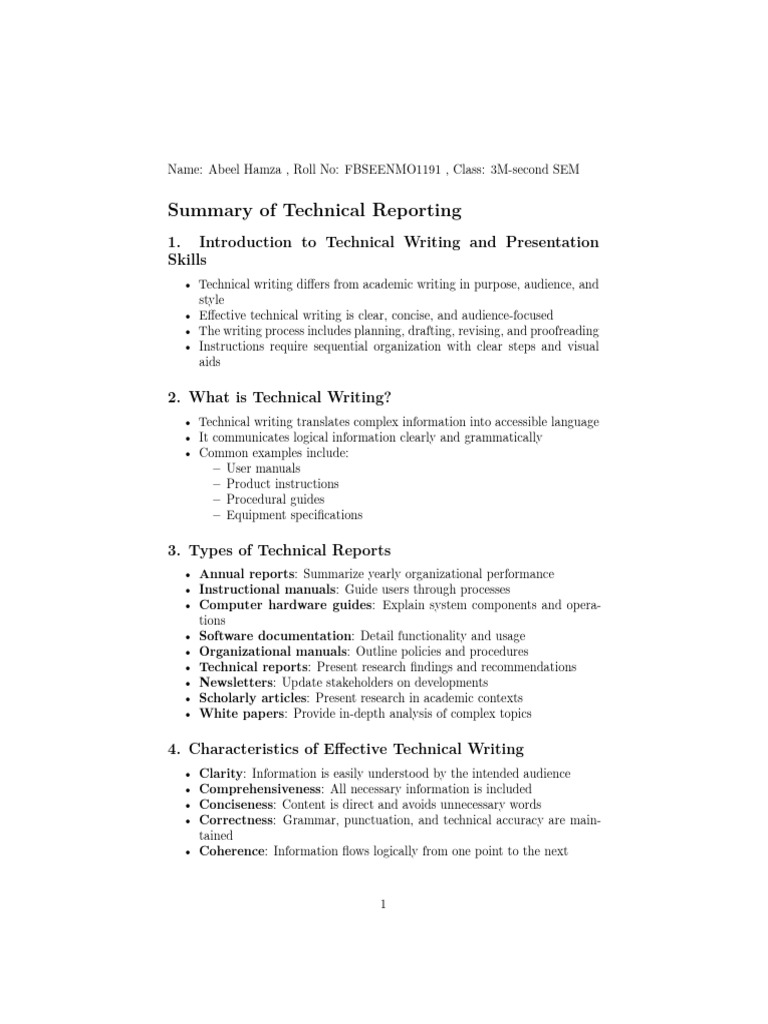 Technical Reporting Summary | PDF | Information | Human Communication