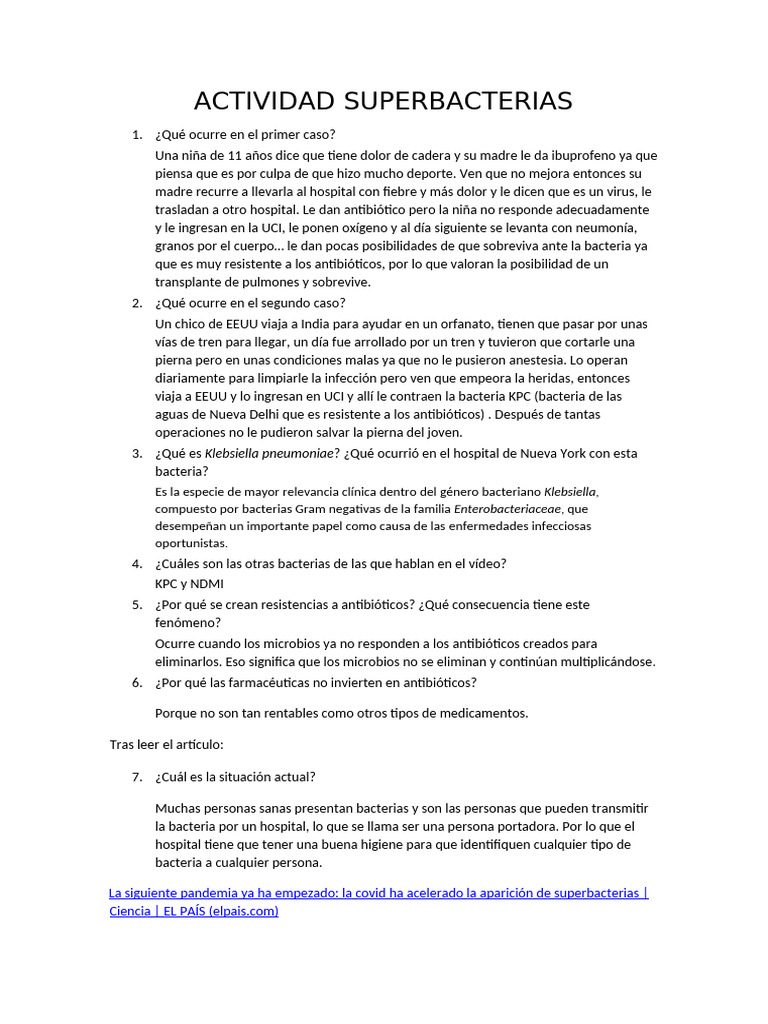 Actividad SUPERBacterias | PDF | Resistencia antimicrobiana | Las bacterias