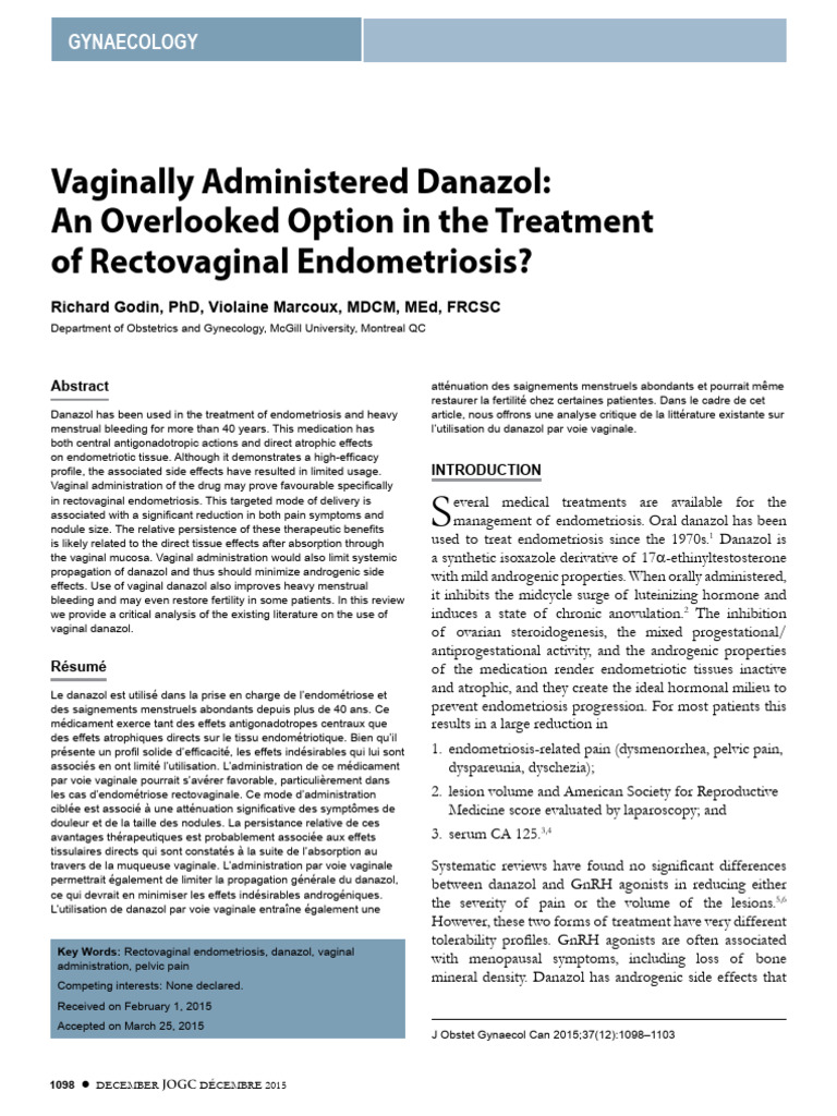Vaginally Administered Danazol An Overlooked Opti | PDF | Gynaecology | Medical Specialties