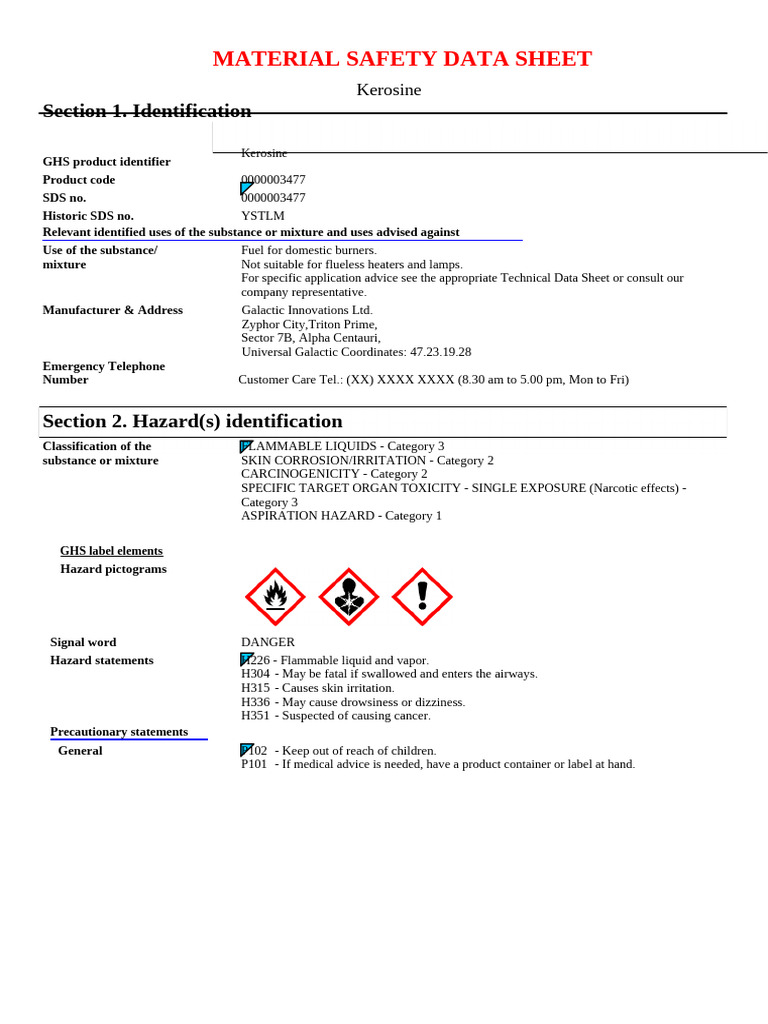 MSDS of Kerosene | PDF | Toxicity | Occupational Safety And Health