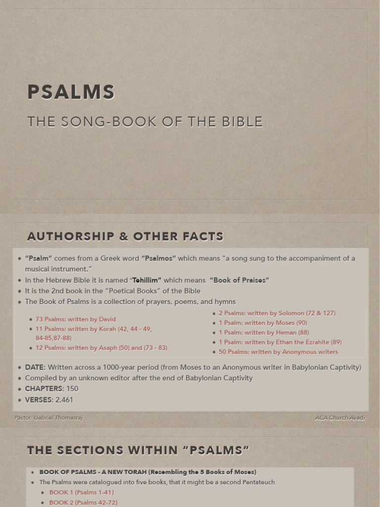 Overview of the Book of Psalms | PDF | Psalms | David