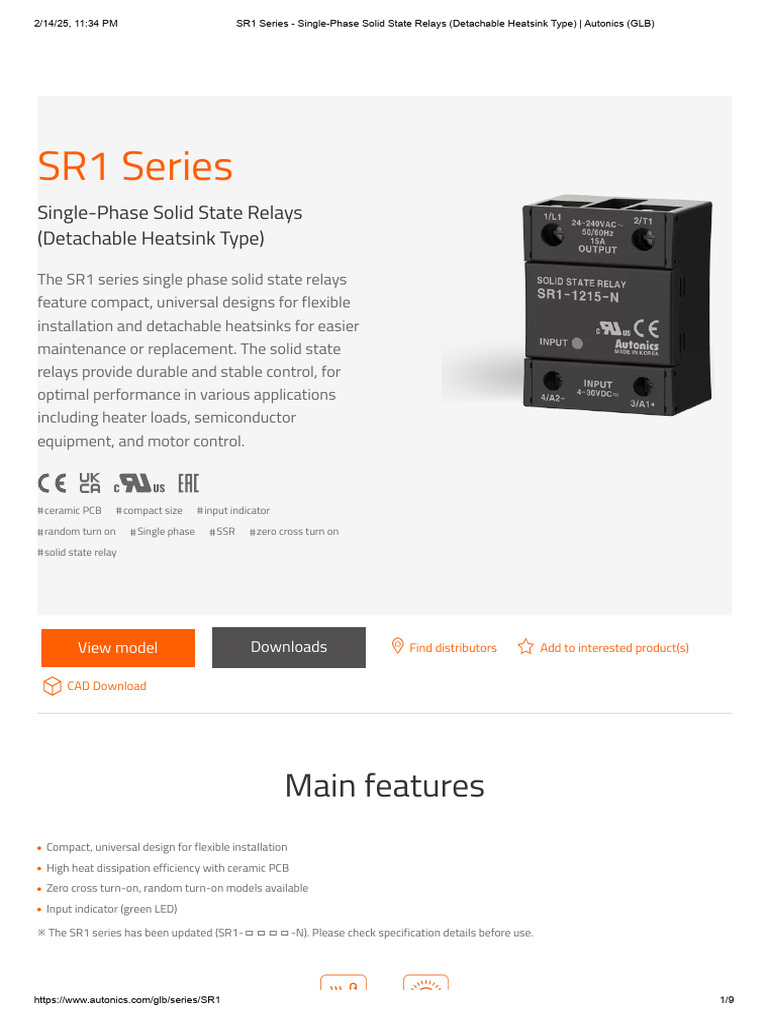 SR1 Series - Single-Phase Solid State Relays (Detachable Heatsink Type) _ Autonics (GLB)1 | PDF ...