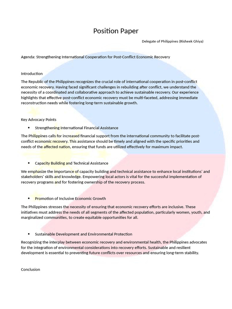 Position Paper-Delegate of Philippines (Risheek Ghiya) | PDF ...