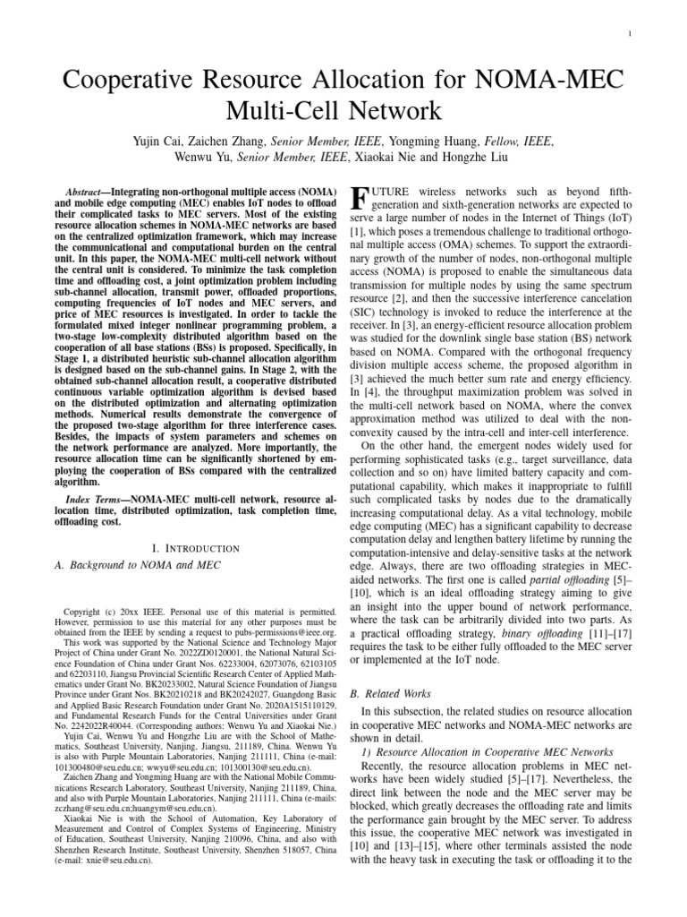 Cooperative Resource Allocation For Noma Mec Multi Cell Network 2025 Pdf Mathematical