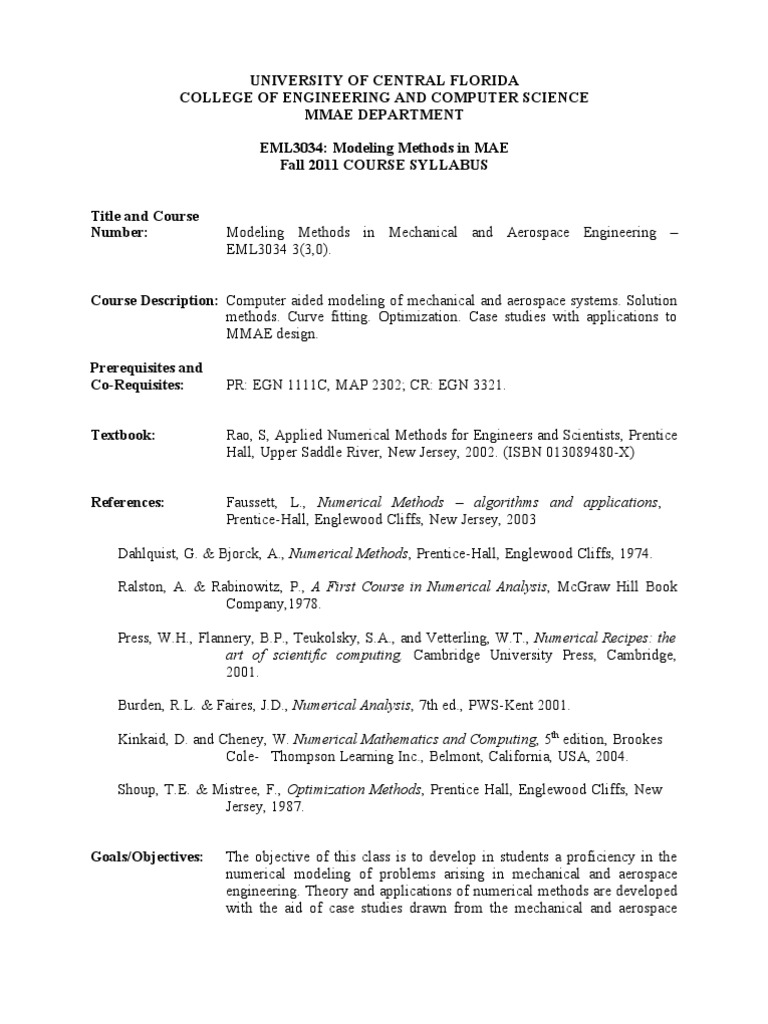 Syllabus | PDF | Numerical Analysis | Equations