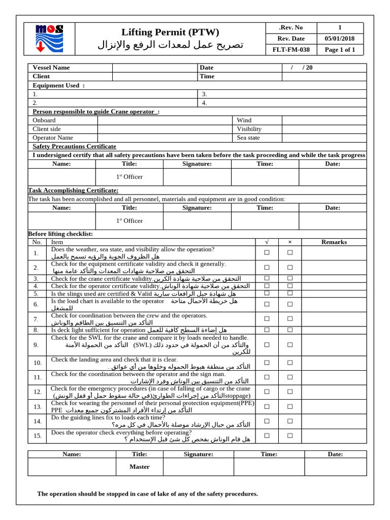 FLT-FM-038 Lifting Permit | PDF