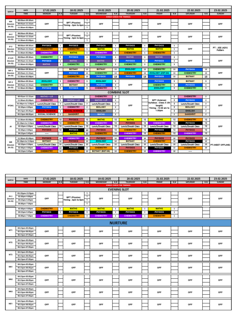 Time Table Format - 17022025student | PDF