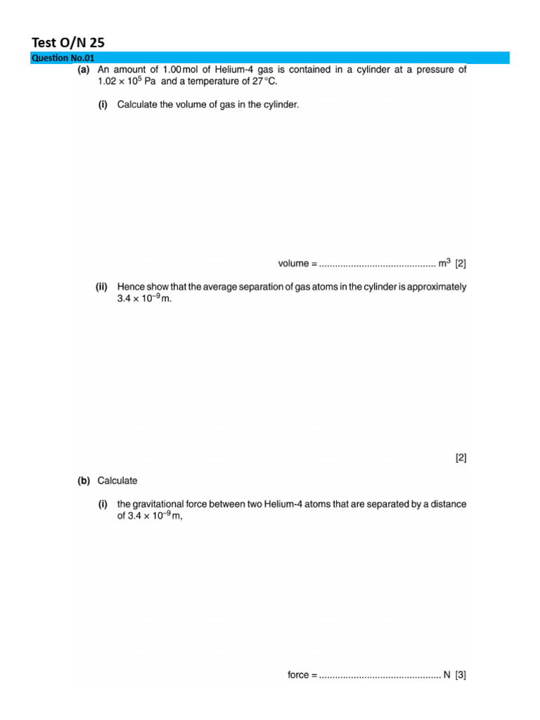 Test ON 25 Ideal Gases QP | PDF
