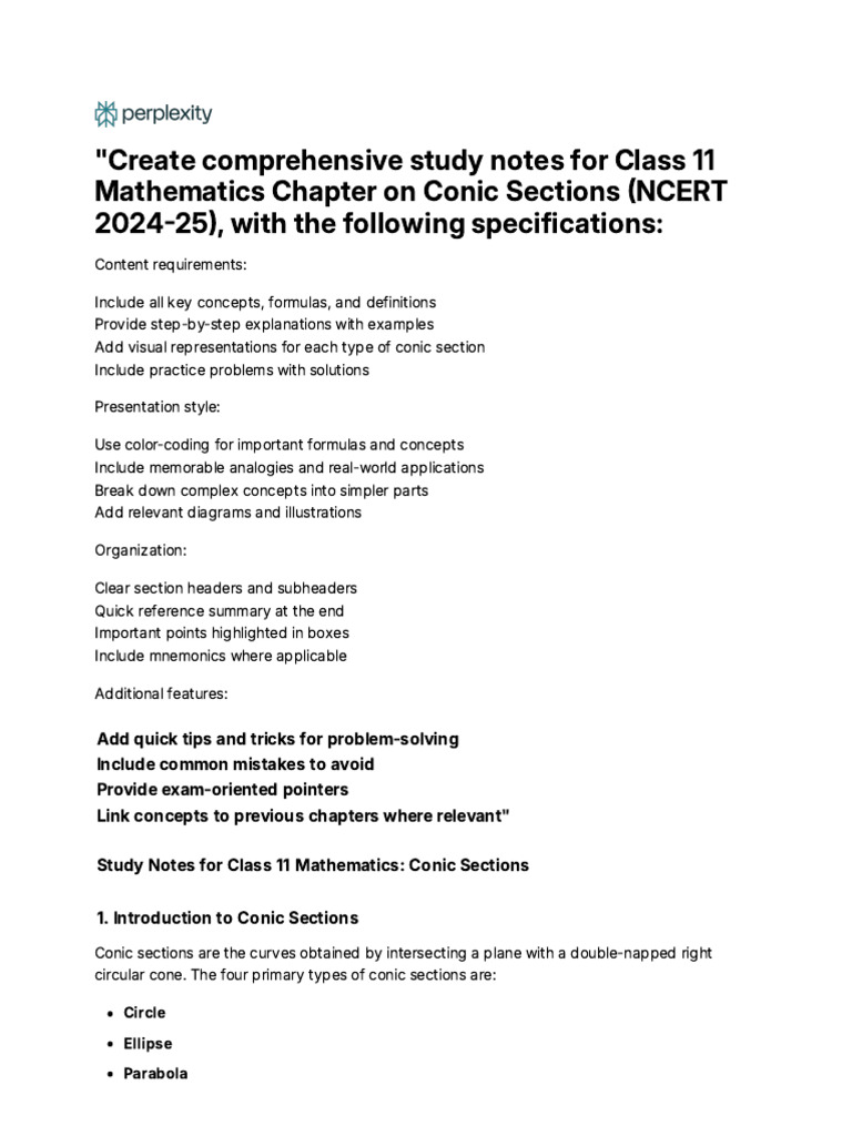Create Comprehensive Study Notes For Class 11 Mat | PDF | Ellipse ...