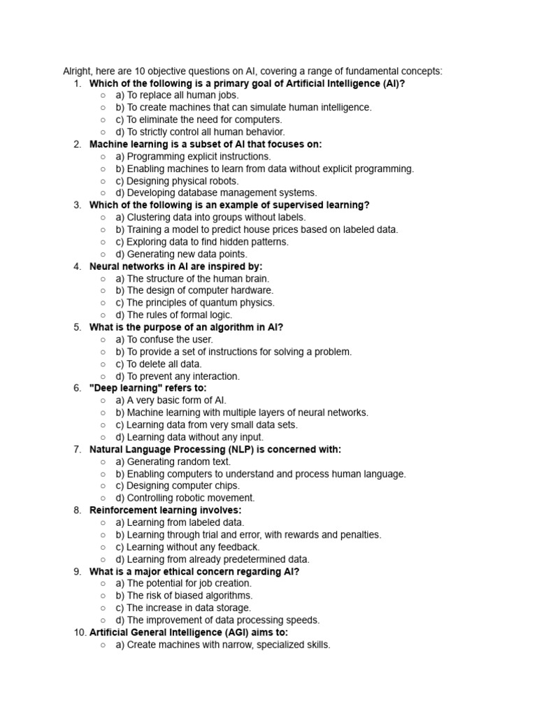 AI Objective Questions and Answers | PDF | Intelligence (AI ...