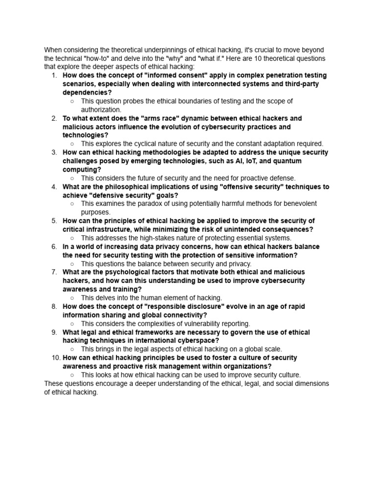 Ethical Hacking: Key Theoretical Questions | PDF | Computer Security ...