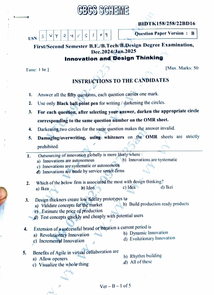 IDT 2025 Year Question Papers. | PDF | Design Thinking | Thought