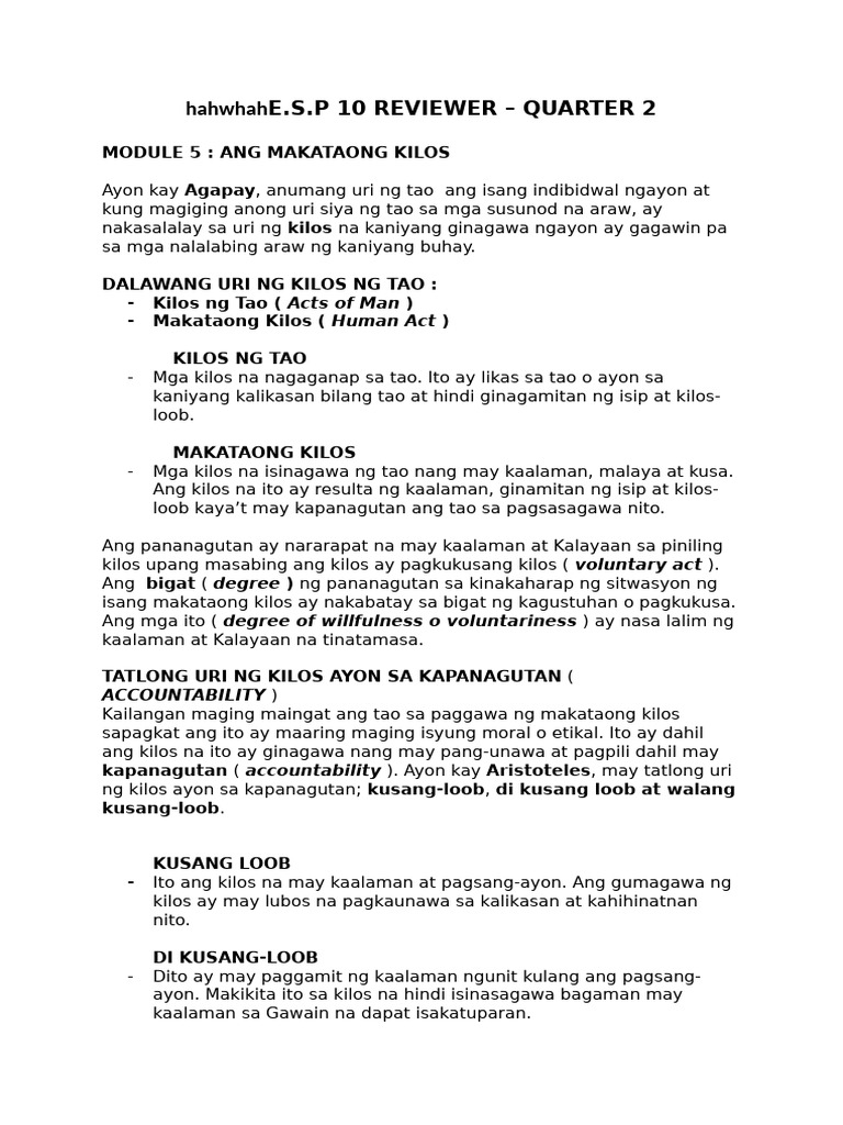 EsP (QUARTER 2) Reviewer ( ) | PDF