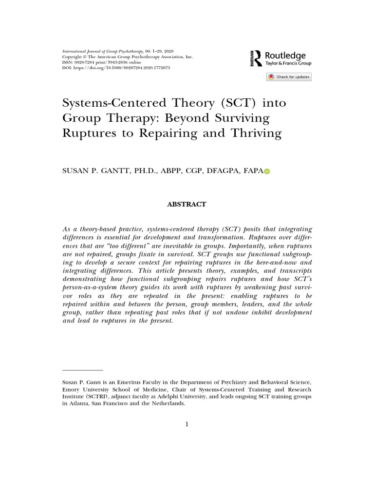 Gantt SCT into Group Therapy Beyond Surviving Ruptures to Repairing and ...