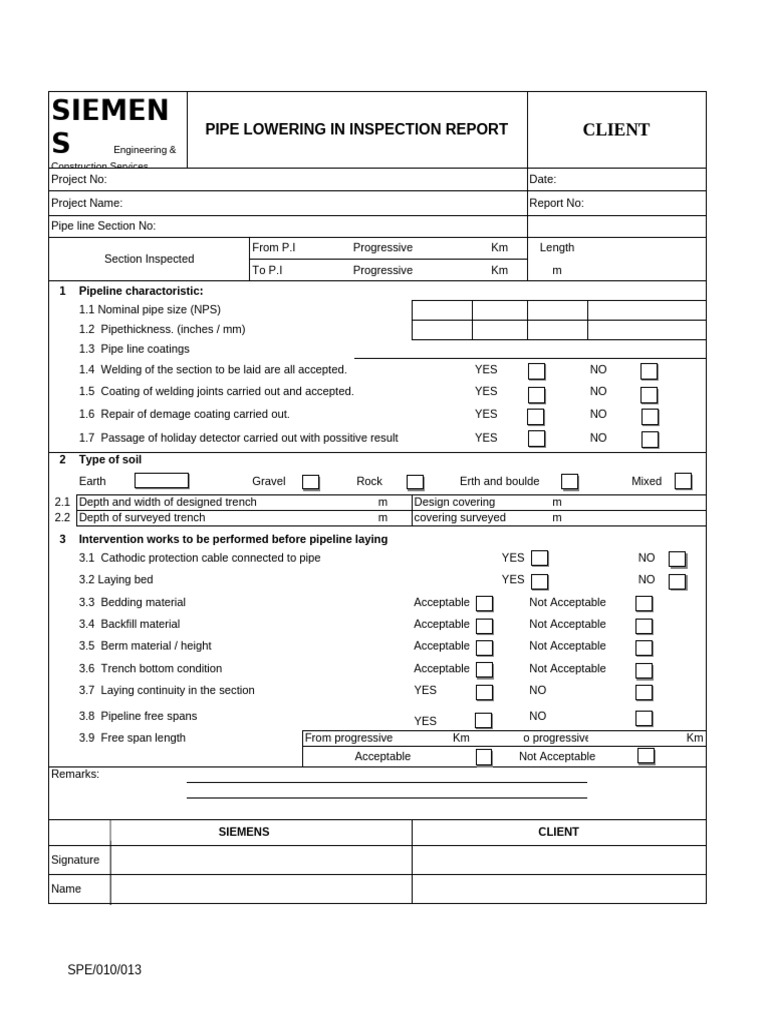 Pipe Lowering Inspection Report | PDF | Pipe (Fluid Conveyance ...