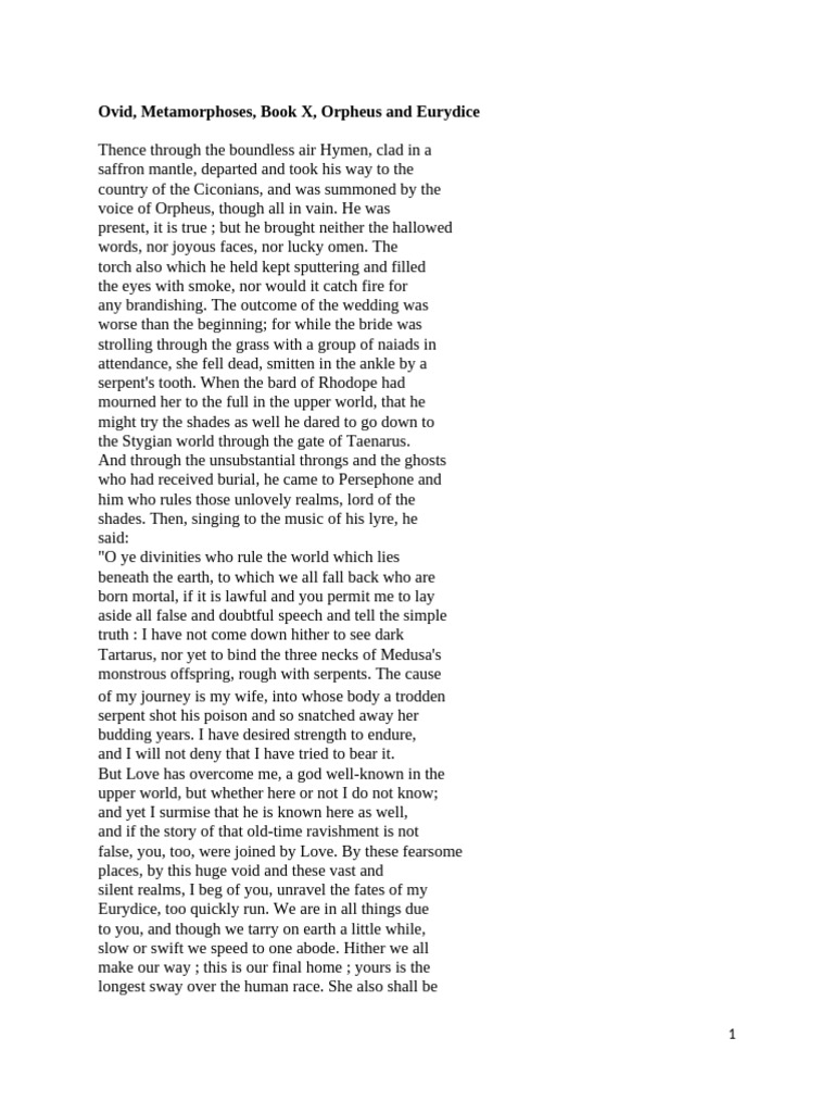 Ovid, Orpheus and Eurydice | PDF | Ancient Greek Religion | Greek Mythology