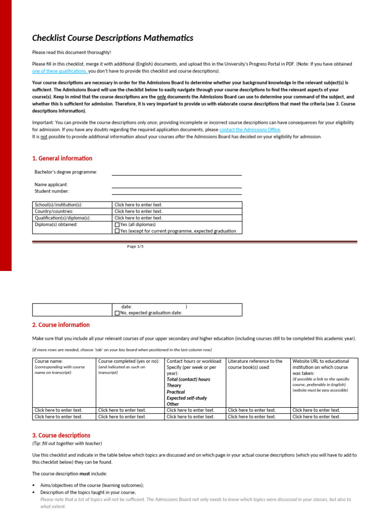 Mathematics Course Description Checklist | PDF | Diploma | Academic Degree