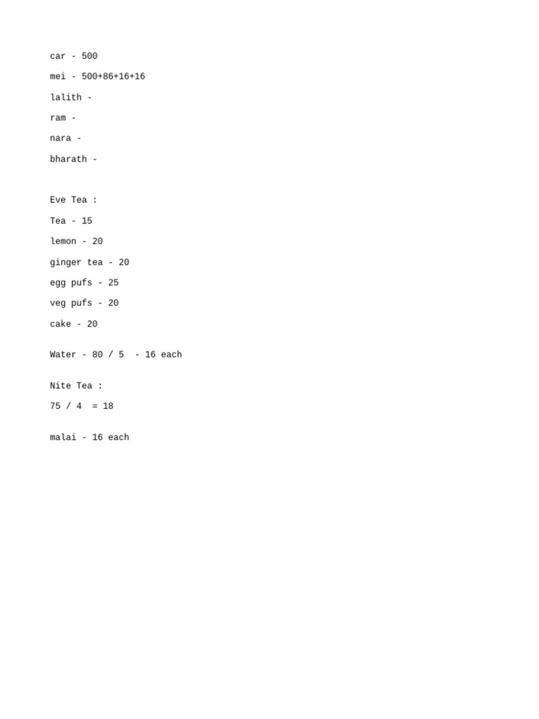 Car - 500 Mei - 500+86+16+16 Lalith - Ram - Nara - Bharath | PDF