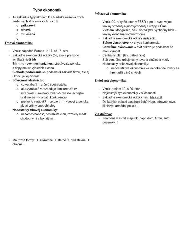 Typy Ekonomík - Poznámky | PDF