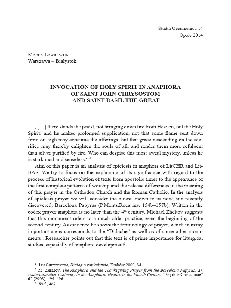 Invocationof HolySpirit in Anaphora of | PDF | Eucharist | Catholic Liturgy