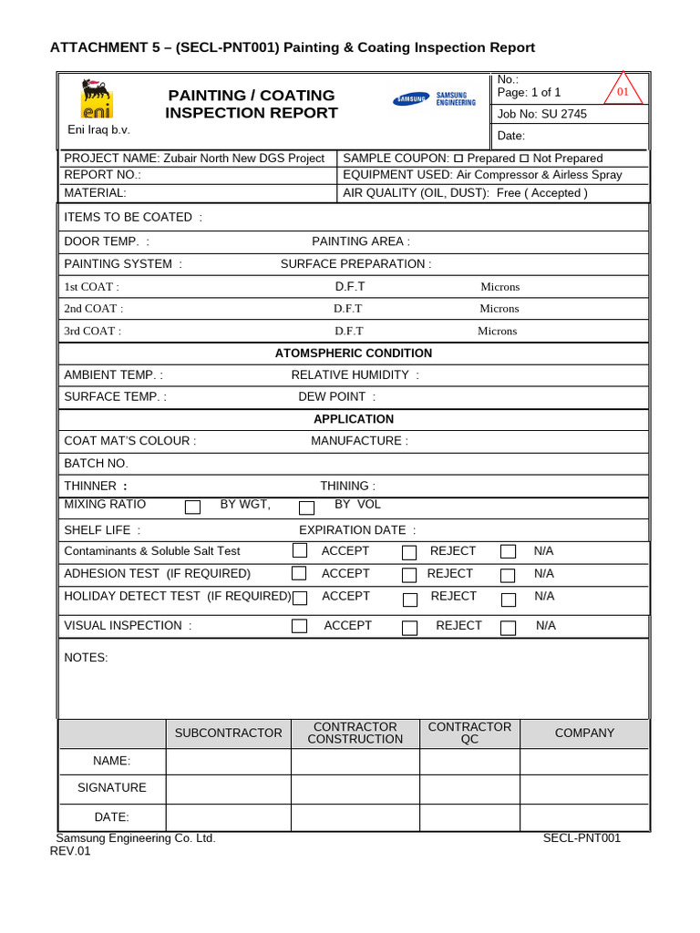 Attachment 5 - (SECL-PNT001) Painting - Coating Inspection Report - Rev ...