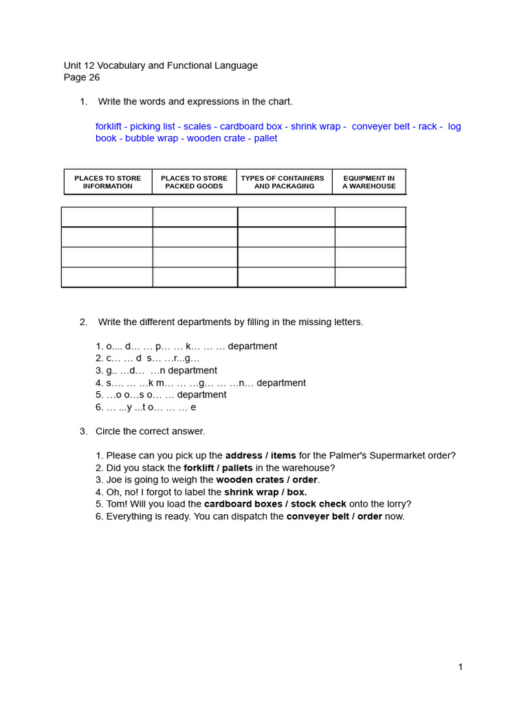 Unit 12 Vocabulary and Functional Language | PDF | Cargo | Transport