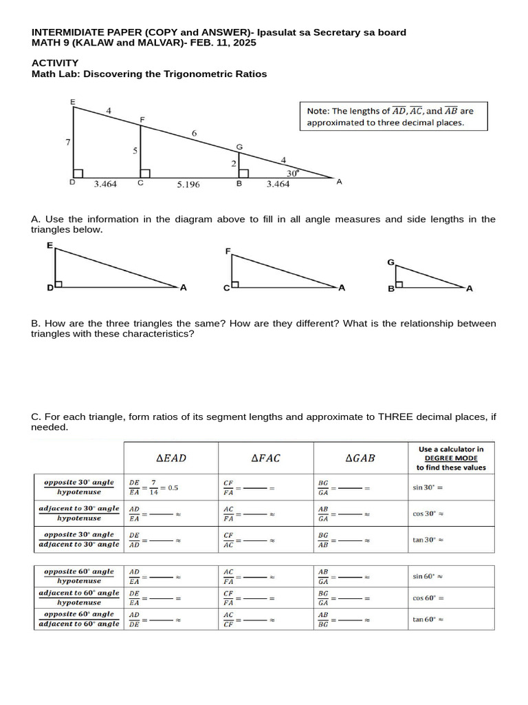 Math 9 - Seatwork - Feb. 11, 2025 | PDF