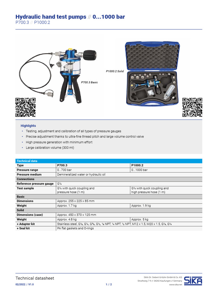 Pressure Calibrator P700 P1000 Datasheet - SIKA | PDF | Pascal (Unit ...