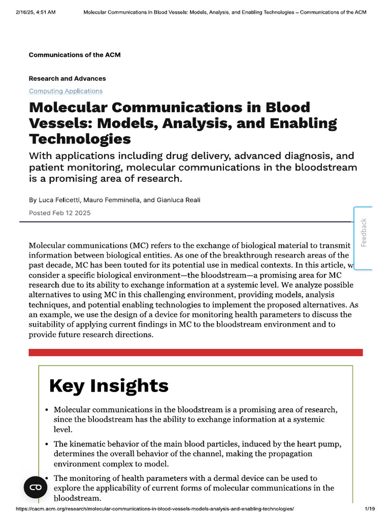 Molecular Communications in Blood Vessels | PDF