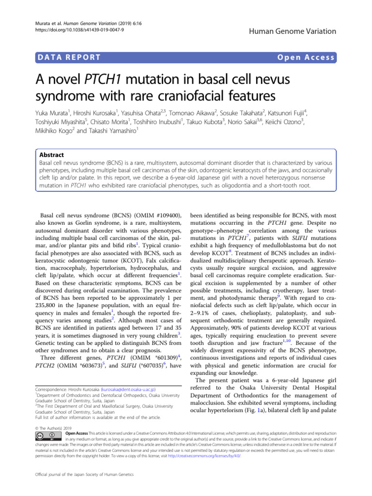 Murata Et Al. - 2019 - A Novel PTCH1 Mutation in Basal Cell Nevus ...
