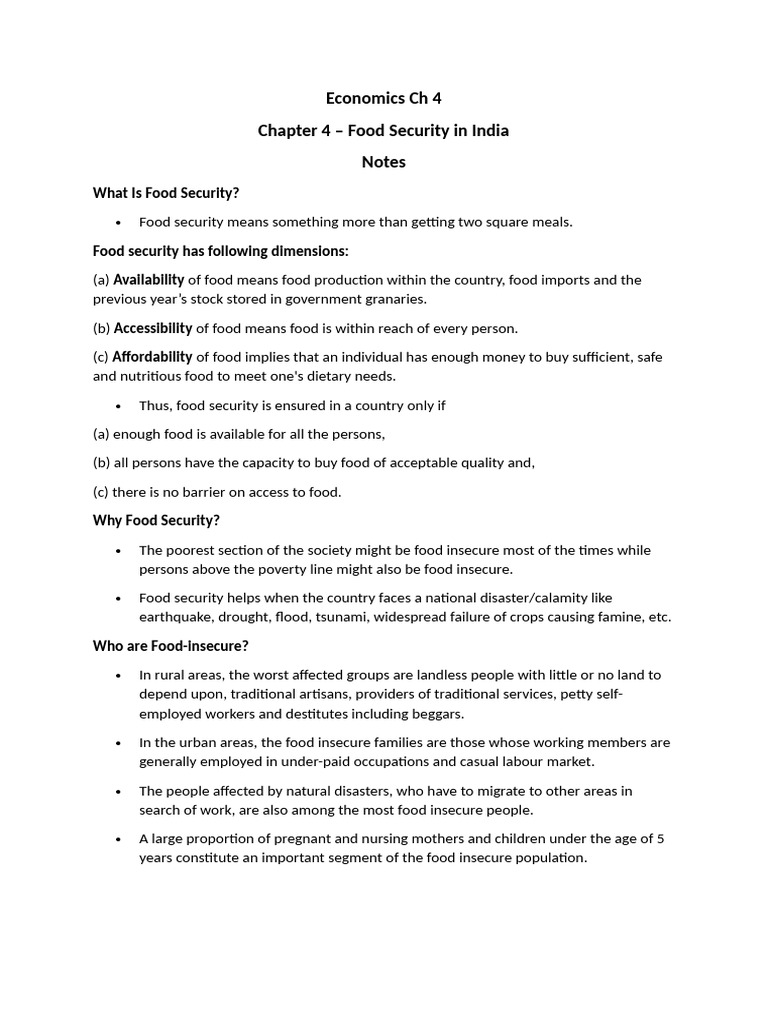Eco CH 4 - Food Security in India-Notes.1737517087 | PDF | Food ...
