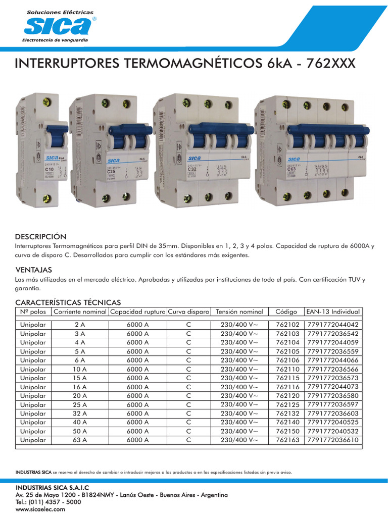 2005 - Interruptores Termomagneticos 6KA - 762XXX r00 | PDF | Energia electrica | Ingenieria ...