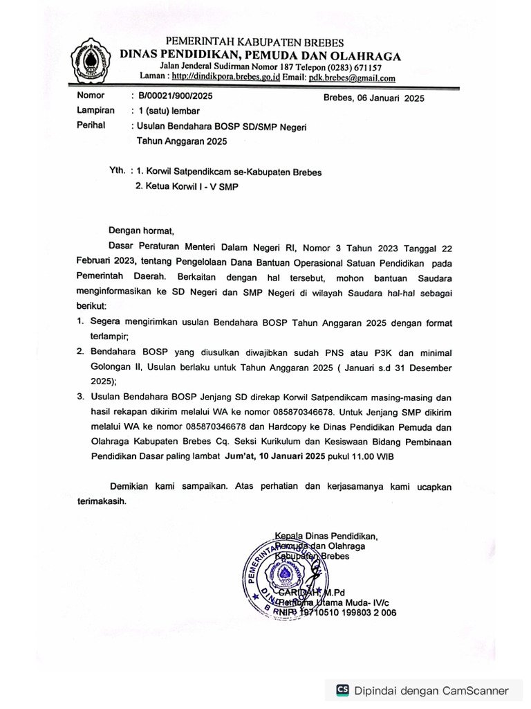 Surat Usulan Bend - Bosp TA 2025 | PDF