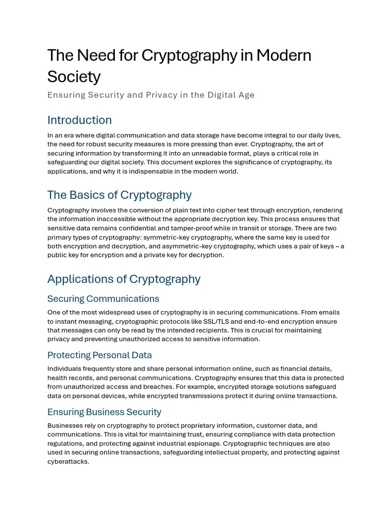 Importance of Cryptography Today | PDF | Encryption | Cryptography