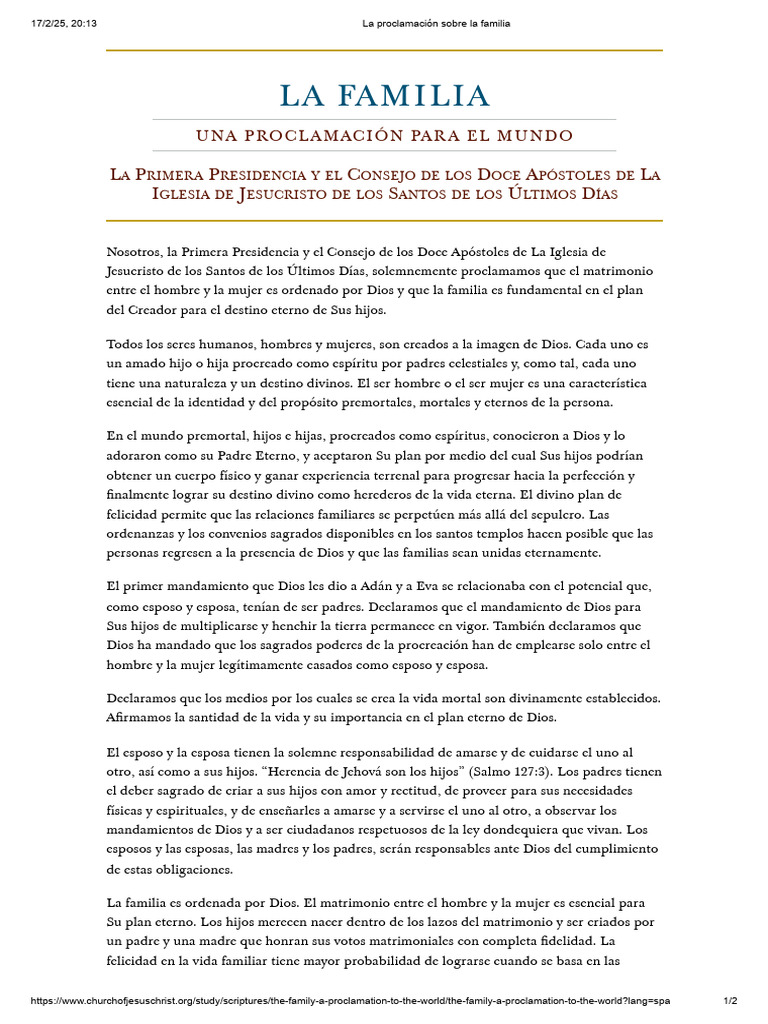 La Proclamación Sobre La Familia | PDF | Divinidad | Dios el padre