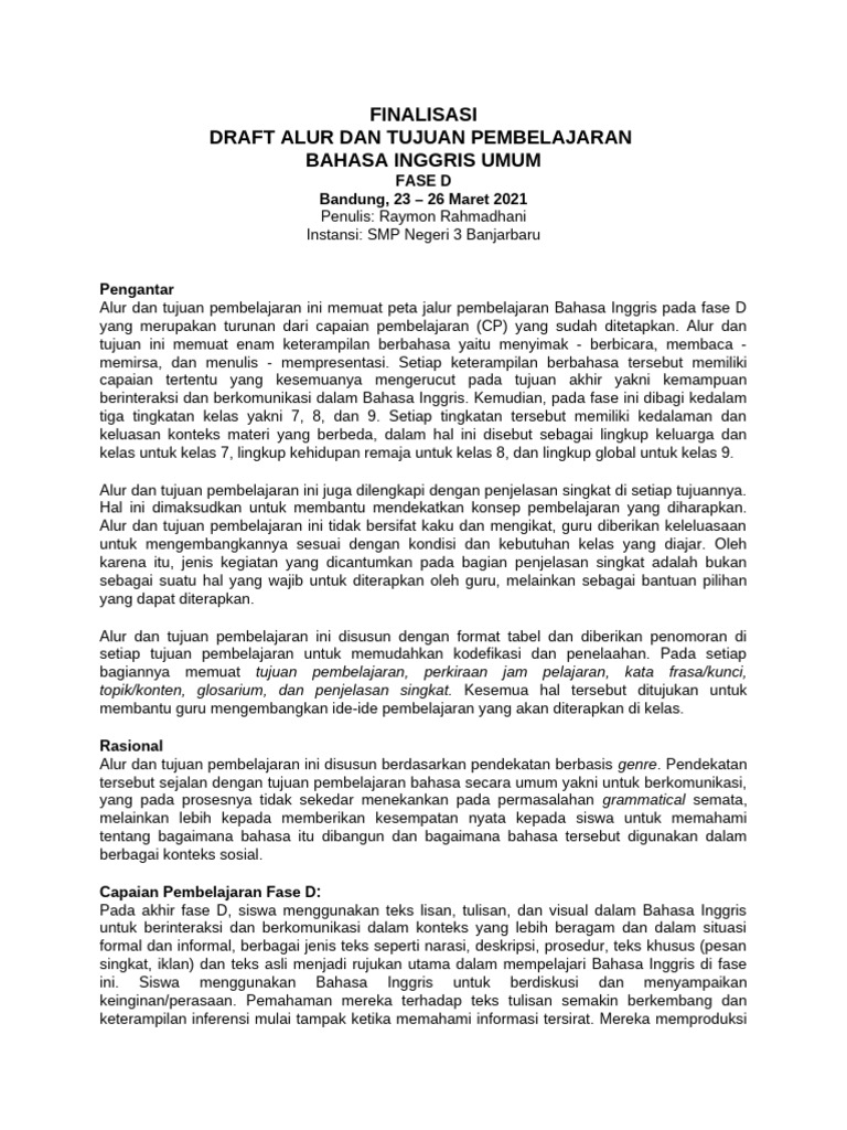 Atp Bahasa Inggris | PDF