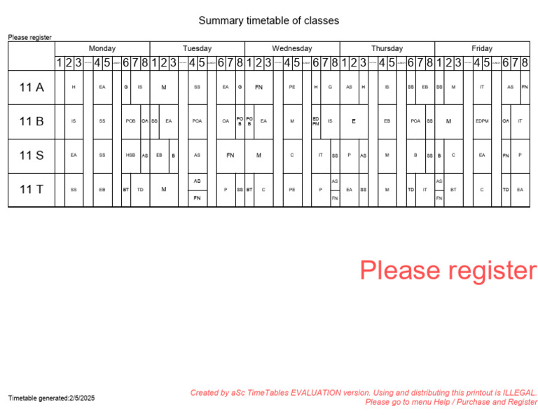 aSc Timetable Overview 2025 | PDF