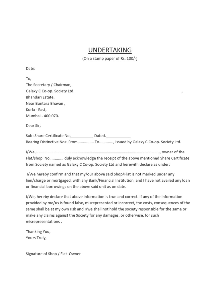 Undertaking - Share Certificate | PDF