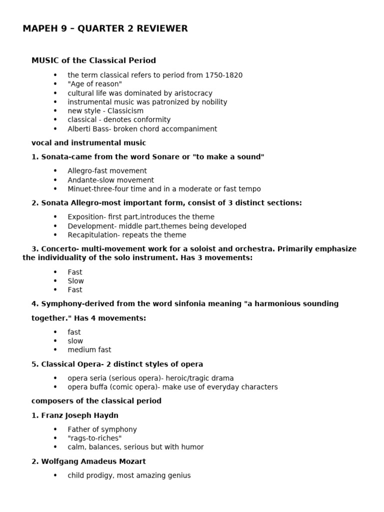 MAPEH 9 - Q2 REVIEWER | PDF | Classical Period (Music) | Substance Abuse
