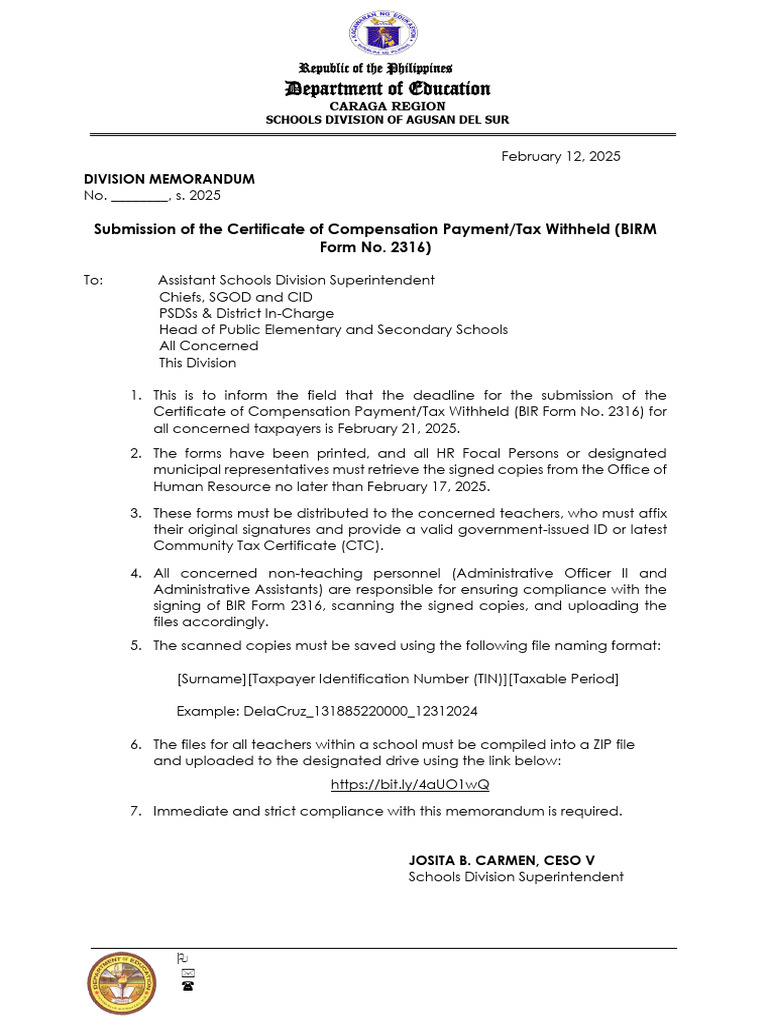 Submission Deadline for BIR Form 2316 | PDF