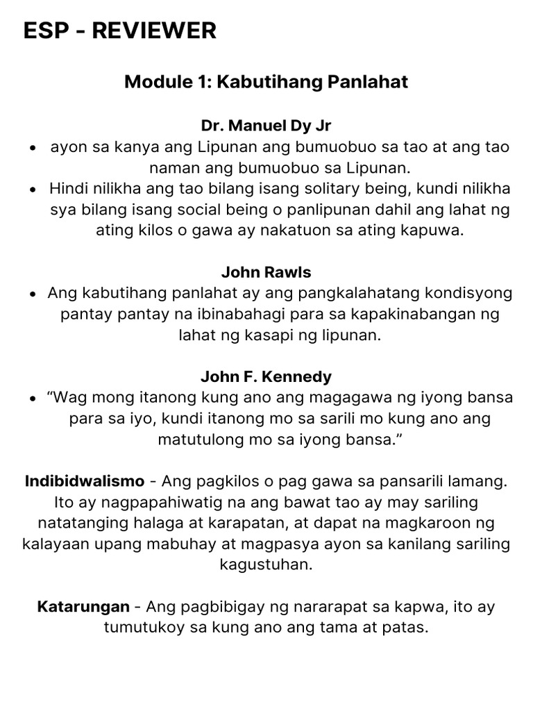 Esp Reviewer Quarter 1 | PDF